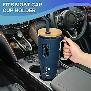 COELOCE 32 oz Glass Tumbler with Bamboo Lid and Straw, Smoothie Cup, Iced Coffee Cup with Handle, Two Straw - Boba Straw & Drinking Straw Fits in Cup Holder (Olive)