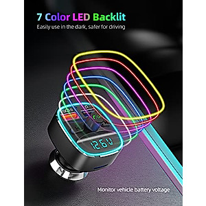 Nulaxy Bluetooth FM Transmitter for Car,Bluetooth Car Adapter with Dual USB Charging Car Charger MP3 Player Support TF Card & USB Disk,Hands Free Calling,7 Colors Led Backlit Light