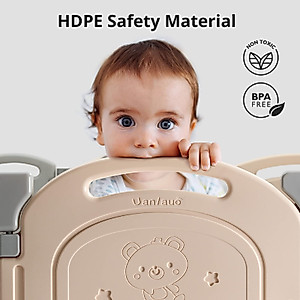 UANLAUO Baby Fence, Foldable Playpen, 18 Panel Extra Large Playpen for Babies Toddlers Infant, Safety Material Portable Play Yards with Gate, NO Gaps Play Area Indoor Outdoor Use, Grey+Cream