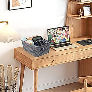 Obstnny Plastic Weave Storage Basket Grey, Pantry Organization Basket Bin, 4 Packs, 9.91" x 7.6" x 4.05"