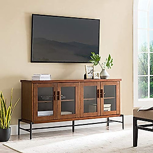 Furniture HotSpot Sideboard Buffet with Glass Doors - Credenza Storage Cabinet - Metal & Wood Construction