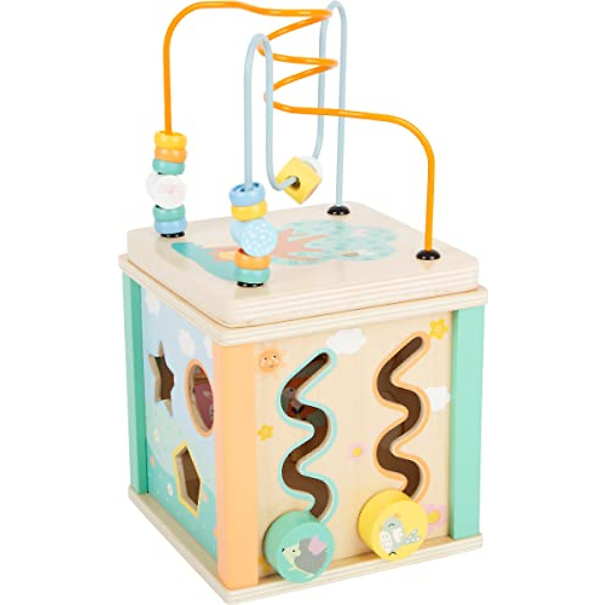 Small Foot Wooden Toys Pastel Activity Cube-Montessori Wooden Toys for Boys and Girls Ages 12+ Months-Perfect for Birthdays and Holidays, Multi