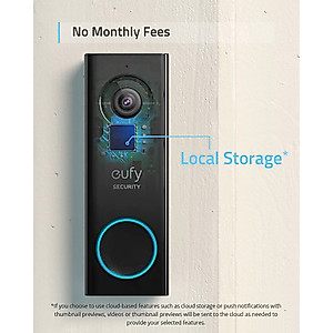 eufy Security, Wi-Fi Video Doorbell, 2K Resolution, No Monthly Fees, Local Storage, Human Detection, with Wi-Fi Chime–Requires Existing Doorbell Wires and Installation Experience, 16-24 VAC, 30 VA