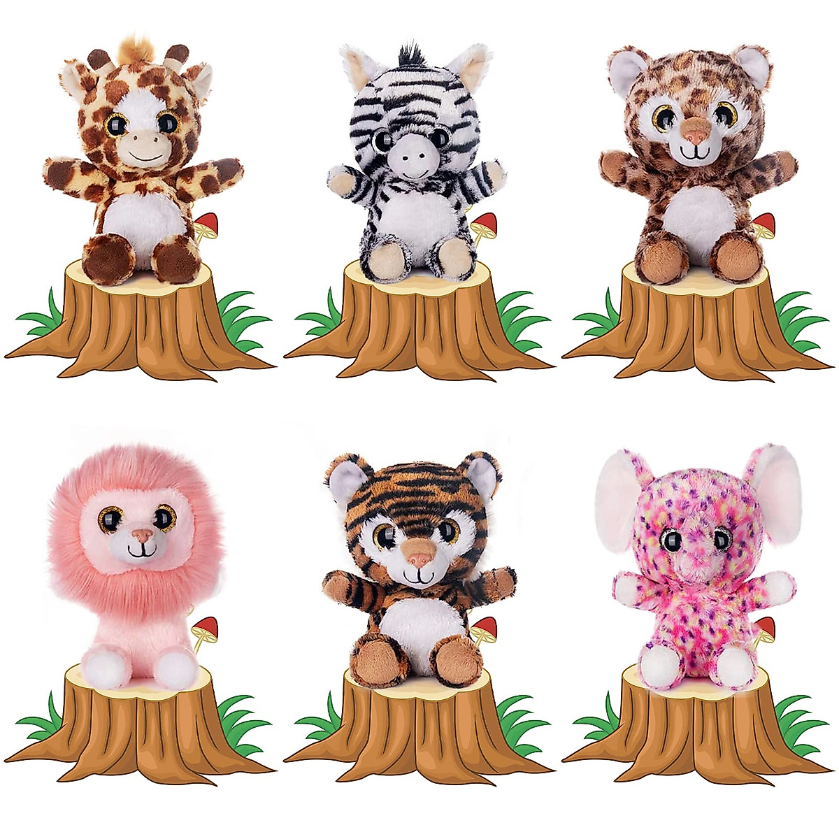 My OLi 7" Plush Toys Set Stuffed Animals Bundle of Forest Animal Toys Lion/Elephant/Zebra/Giraffe/Tiger/Leopard Stuffed Animals Pack of 6 for Babies Kids Girls Boys