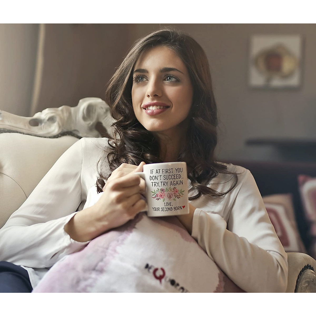 Whizk If At First You Don't Succeed Try Again Love Your Second Born Child Mug, Mothers Day Gifts From Daughter Son, Funny Mom Mug Coffee Cup Birthday Christmas For Women Floral 11 oz MGA577