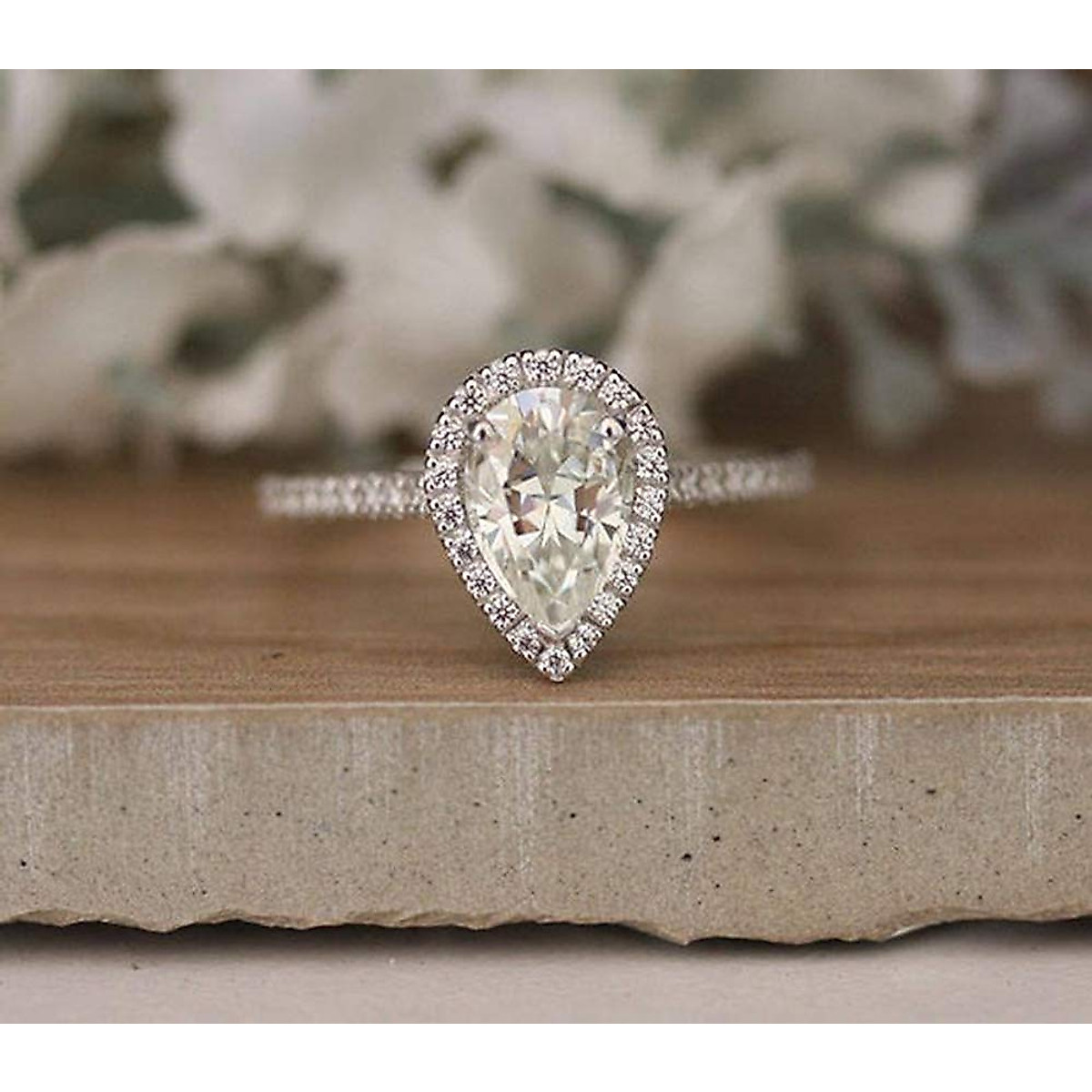 Blocaci 2 Carat Center Pear Shaped Engagement Rings for Women Moissanite Wedding Anniversary Rings 925 Sterling Silver 10K 14K 18K Gold with Text Engraving (18K Gold)