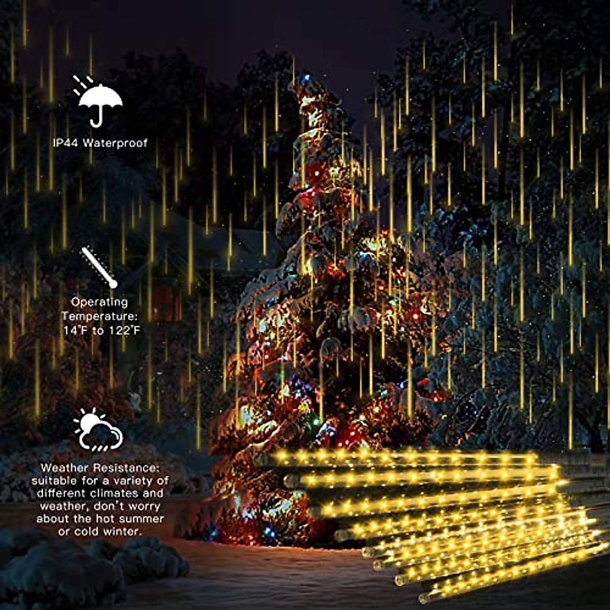 Meteor Shower Rain Lights, 19Ft 8 Tube 192 LEDs Christmas Lights Icicles, Icicle Lights Outdoor for Christmas Trees, Christmas Decoration Lights for Patio Garden Lawn Outdoor Christmas Lights