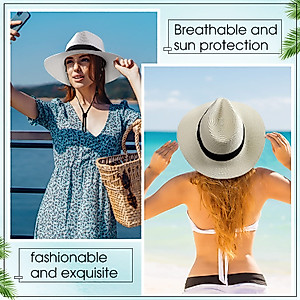 Wesiti 20 Pcs Women Straw Panama Hat Bulk Wide Brim Beach Sun Hats with Removable Wind Lanyard Foldable Summer Straw Hat Panama Sun Hat Cap for Women Men Summer Travel Vacation 4 Colors