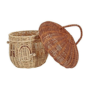 NOLITOY Kids Toys Sundries Storage Basket Handwoven Rattan Storage Basket, Mushroom Saver Organizer with Lid Picnic Basket Home Decor Desktop Photo Props Rattan Planter Pot Girl Toys