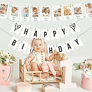 Beautiful 1st Birthday Photo Banner From Newborn to 12 Months - The Perfect Party Decoration for Your Baby Girls or Boys First Birthday - 13 Reversible Milestone Cards From Newborn to 13 Years