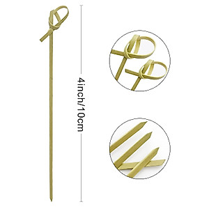 BLUE TOP Bamboo Cocktail Picks 200 PCS Bamboo Skewers 4 Inch with Looped Knot, Food Picks,Party Toothpicks for Appetizers,Cocktail Drinks,Barbecue Snacks,Club Sandwiches.