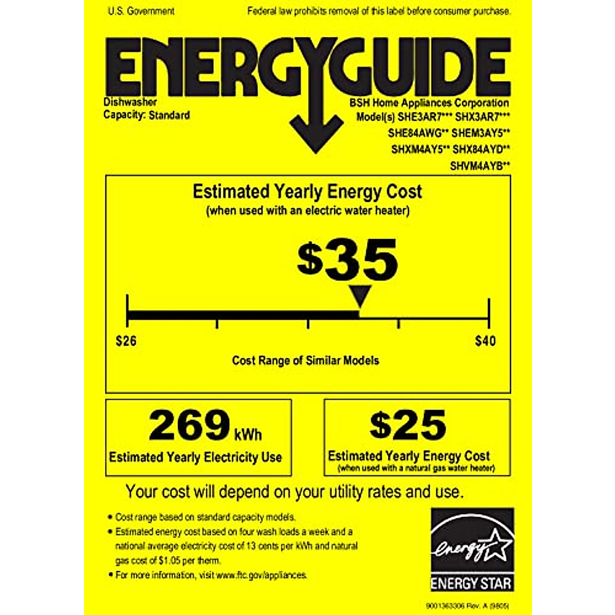 Bosch SHEM3AY52N 100 Series 24 Inch Built In Full Console Dishwasher with 6 Wash Cycles, in White