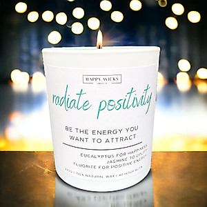 Radiate Positivity Candle for Women: Aromatherapy Decorative Affirmation with Crystals, Meditation & Spiritual Inspiration - Perfect Birthday, Friendship, Thank You Gifts for Her