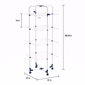 Lavish Home Clothes Drying Rack – 4-Tiered Laundry Station with Collapsible Shelves and Wheels for Folding, Sorting and Air Drying Garments