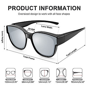 Paukis Over Glasses Sunglasses for Women Men, Polarized UV Protection, Large Round Cat Eye Oversized Solar Shield Fits Over - Mirror Lens
