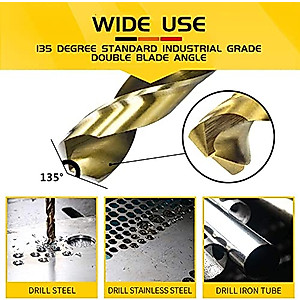 Monster & Master Titanium-Plated Drill Bit Set, High-Speed Steel Gold Drill Bits with 135-Degree Bifurcated Tip, 1/16"to 1/2", Long Twisted Metal Jobber Bit, 29-Piece