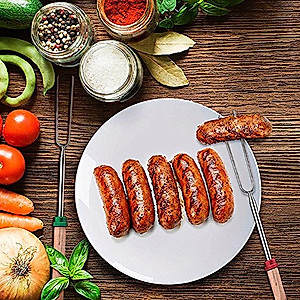 Marshmallow Roasting Sticks Wooden Handle Set of 12 Smores Skewers Telescoping Forks 32 inch with Portable Bag for Hot Dog Campfire Camping Stove BBQ Tools