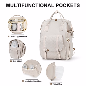 Diaper Bag Backpack,Travel Essentials Baby Bag for Girls Boy Maternity Baby Changing Bags Unisex Baby Diaper Backpack Waterproof Travel Backpack with Insulated Pockets & Stroller Straps Beige