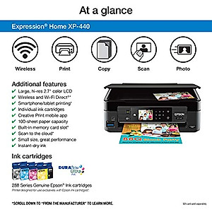 Epson Expression Home XP-440 Wireless Color Photo Printer with Scanner and Copier, Amazon Dash Replenishment Ready