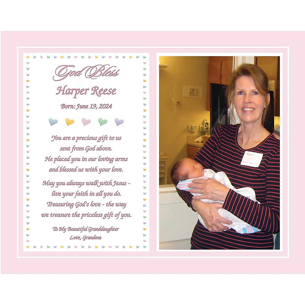 Poetry Gifts Baptism or Newborn Keepsake for Baby Girl Granddaughter, Personalized 8x10 Custom Print
