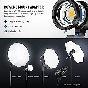 NEEWER MS60B LED Video Light 2.4G/APP Control, 65W Metal Mini Compact COB Continuous Output Lighting Spotlight 2700K-6500K, 40000lux@1m, CRI 97+/TLCI 98+, 12 Effects, PWM Dimming, Bowens Mount, Silver