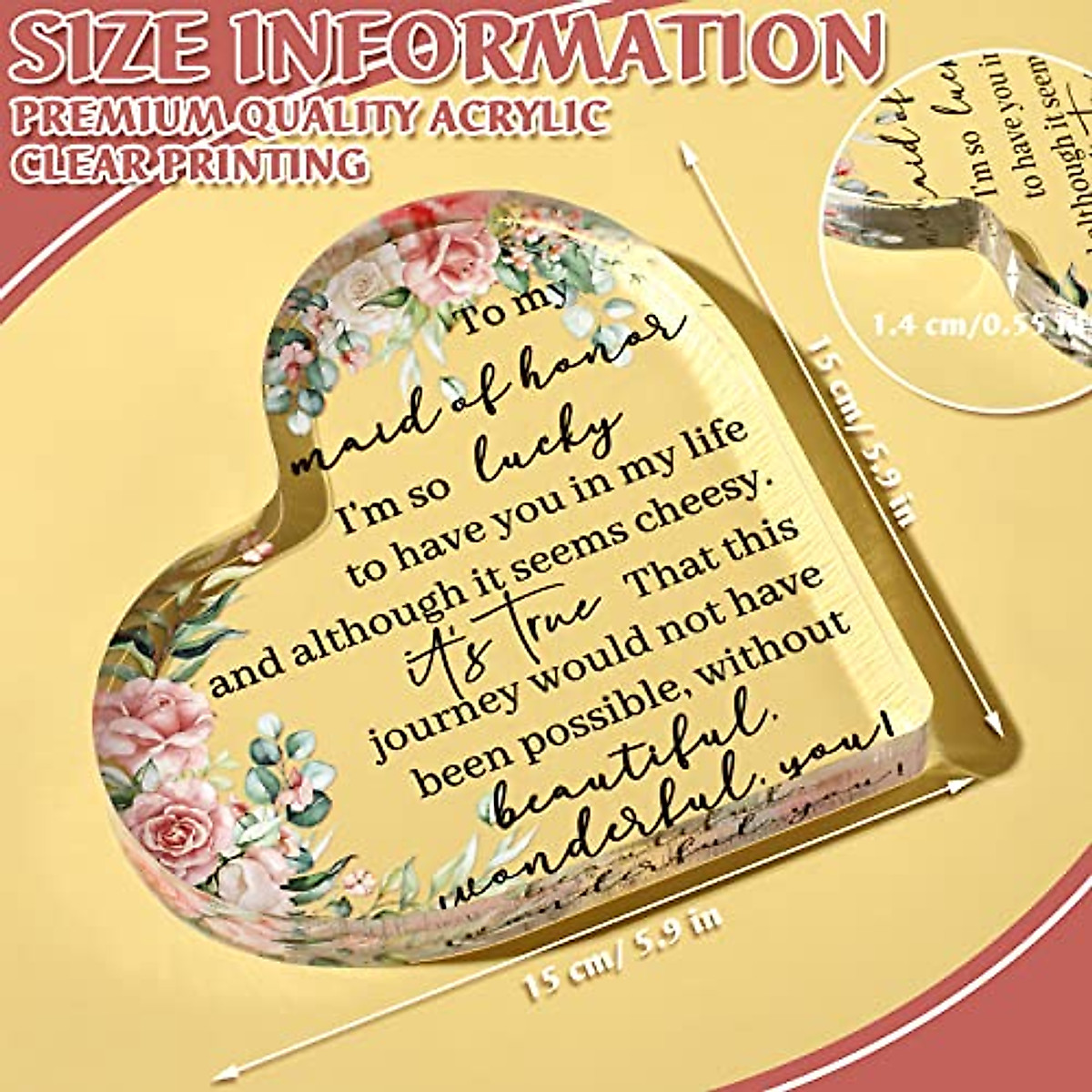 Maid of Honor Gifts Maid of Honor Gifts from the Bride Bridal Party Gifts Maid of Honor Proposal Gifts Bridesmaid Proposal Gifts Acrylic Heart Maid of Honor Wedding Keepsake