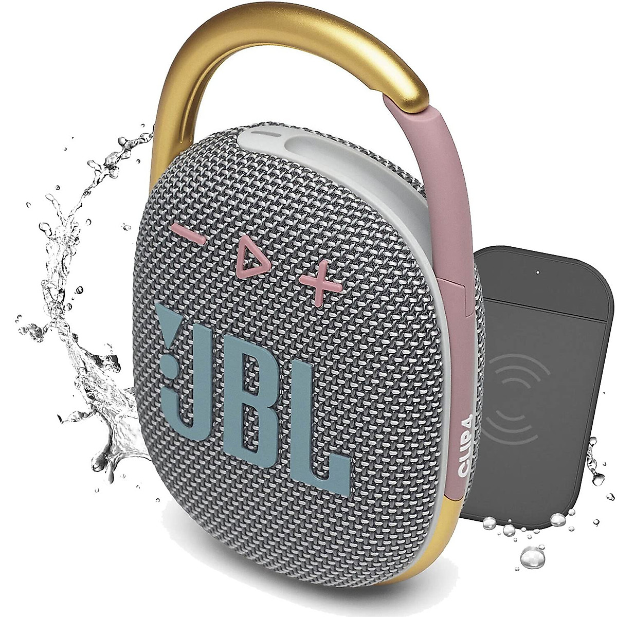 JBL Clip 4 Portable Mini Wireless Bluetooth Speaker Big Audio and Punchy bass, Integrated Carabiner, IP67 Waterproof and dustproof, 10 Hours of Playtime - W/10w Power Mat for Smart Phone (Renewed)