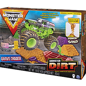 Monster Jam, Grave Digger Monster Dirt Deluxe Set, Featuring 16oz of Monster Dirt and Official 1:64 Scale Die-Cast Monster Jam Truck