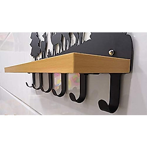 Minnie Mouse Wall Mounted Metal Key Hook Coat Rack,Farmhouse Mounted Coat Rack and Wooden Upper Shelf for Storage