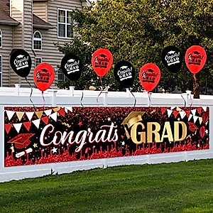Red Banner Balloons Set Graduation Decorations Class of 2023 Congrats Grad Banner For High School Grad Party Decorations 2023