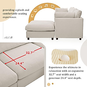 Tmsan 113" Large Sectional Sofa Cloud Couch for Living Room, Modern L Shaped Couch Set with Reversible Chaise, 4 Seater Polyester Fabric Sofa with Convertible Ottoman & 2 Pillows for Apartment Office