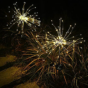 IEBIYO Outdoor Decorations Fireworks Lights for Garden, 4 Pack 120 LED Solar Powered Fireworks Lights, 8 Modes Copper Wire Waterproof Landscape Sparkles Light for Fence, Path, Wedding, Patio
