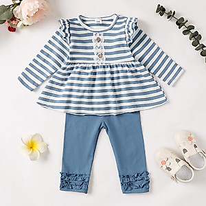 Baby Girl Clothes Toddler Girl Cute Outfits Long Sleeve Ruffle Shirt Solid Pants Little Baby Girl Fall Winter Clothes 12-18 Months