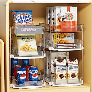 Delamu 2 Sets of 3-Tier Bathroom Under Sink Organizers and Storage, Multi-Purpose Stackable Pantry Organization and Storage, Pull Out Clear Kitchen Bathroom Cabinet Organizer with Movable Dividers