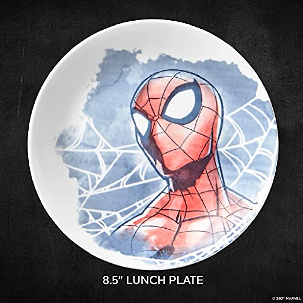 Corelle Vitrelle 4-Piece Salad Plate Set, Triple Layer Glass and Chip Resistant, Lightweight Round 8-1/2-Inch Plates Set, Marvel's Spider-Man