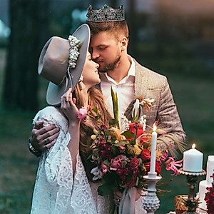 CROWN GUIDE Black King Crowns for Men Gothic, Royal Crown with Green Rhinestone, Birthday Cosplay Homecoming Party Decoration