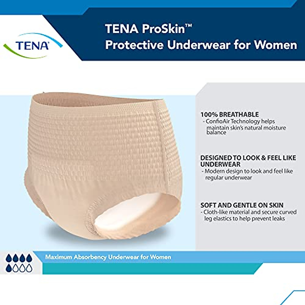 TENA Incontinence Underwear for Women, Maximum Absorbency, ProSkin - Large - 72 Count