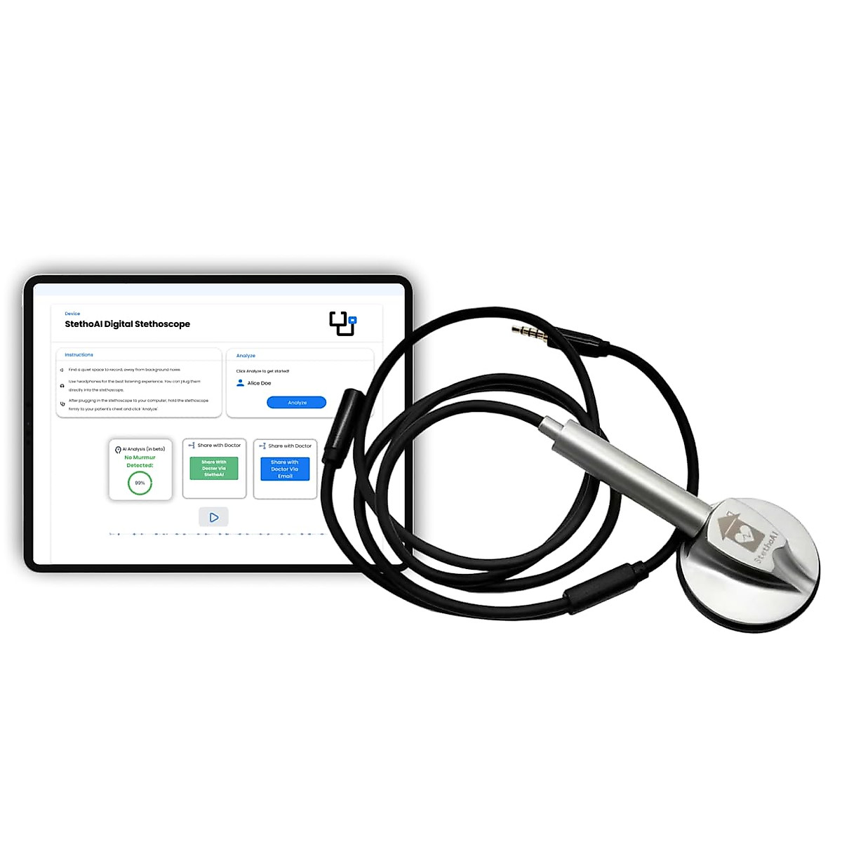 StethoAI™ Stethoscope Integrated with Dalia™ AI Platform — Monitor Your Key Health Indicators in One Place — Instant Analysis in 10 seconds — Effortlessly Share Your Health Readings from Anywhere with Anyone