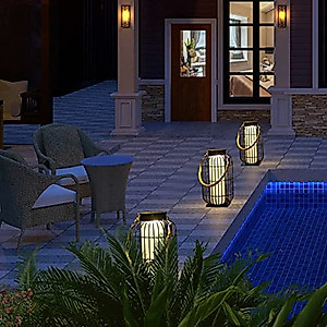 baterysu Large Outdoor Solar Lanterns Hanging Light Waterproof LED Garden Lights solar powered Retro Metal Auto On Off Table Lamp for Garden Patio Porch Lawn Pathway Walkway Tabletop Decorative(Black)