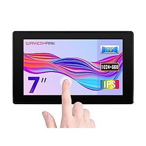 Waveshare 7inch Capacitive Touch Screen LCD (H) with Case, Compatible with Raspberry Pi 5/4B/3B/Zero/Zero W/Zero 2W/Pico/Pico W/Pico WH, 1024×600, HDMI, IPS