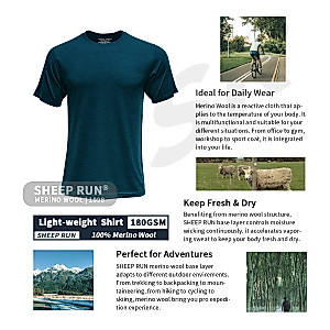 SHEEP RUN Men's Merino Wool Lightweight Hiking Running Workout Breathable Base Layer T Shirt (Seaweed Brown, Medium)
