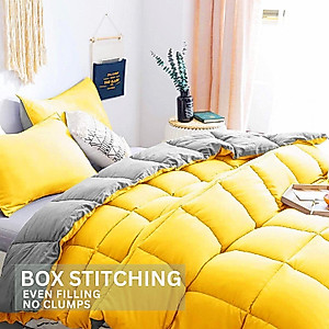 KASENTEX All Season Down Alternative Comforter with 2 Pillow Shams, California King, 96 by 106 Inches, Yellow/Gray, 3 Piece Set