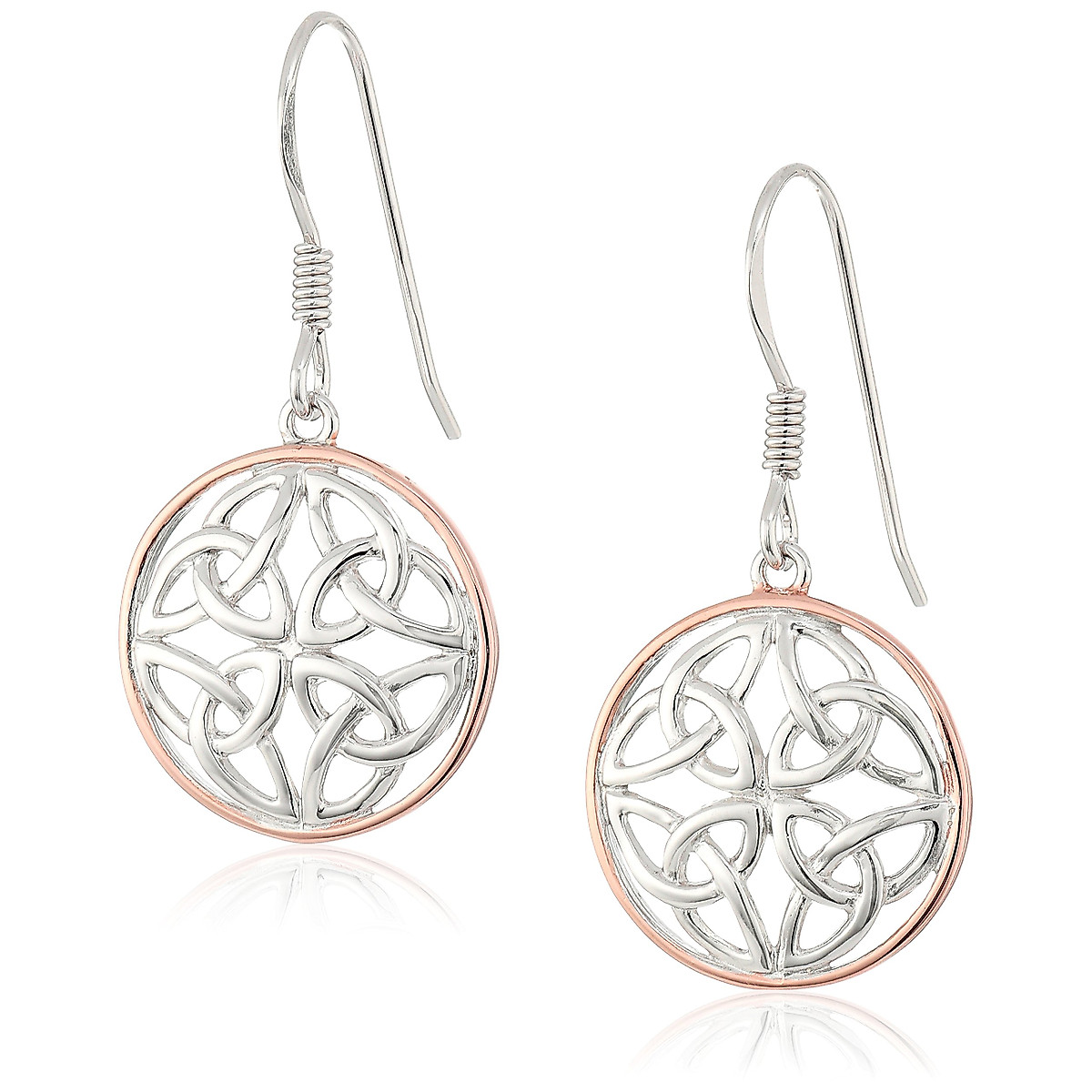 Amazon Essentials 14k Rose Gold Plated Sterling Silver Two Tone Celtic Knot Round Drop Earrings ,(previously Amazon Collection)