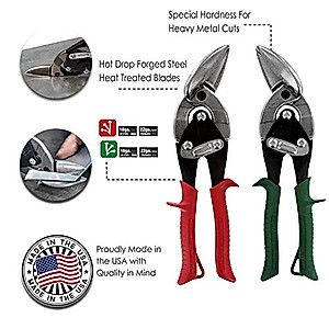 MIDWEST Special Hardness Aviation Snip - Left and Right Cut Offset Stainless Steel Cutting Shears with Forged Blade & KUSH'N-POWER Comfort Grips - MWT-SS6510C