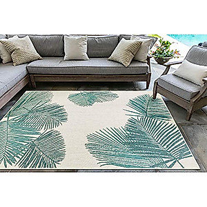 Liora Manne Carmel Indoor Outdoor Rug - Nature Styled Rug, Comfortable & Durable, Power Loomed, Polypropylene Material, UV Stabilized, Palm Aqua, 6'6" x 9'3"