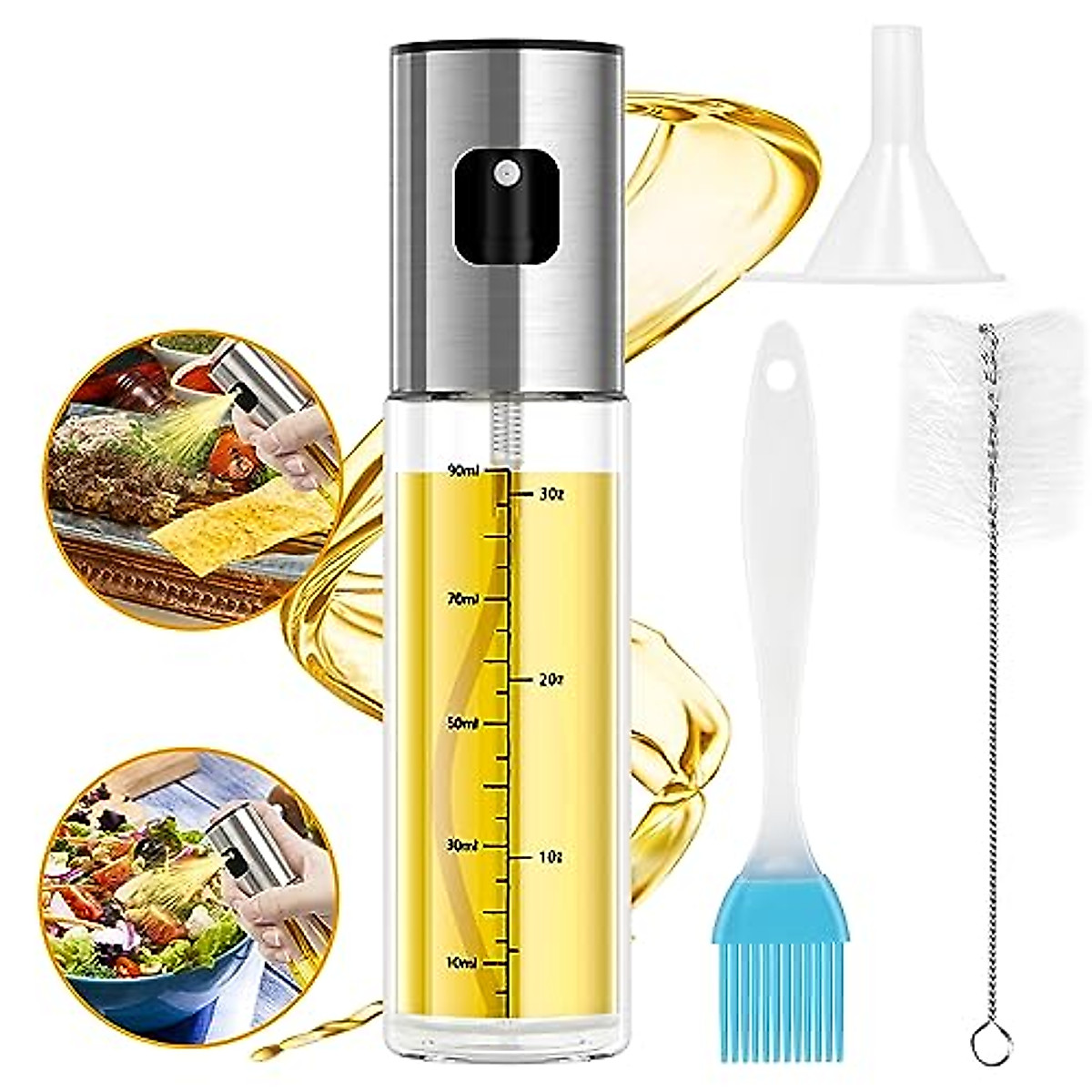 Uktunu Oil Sprayer for Cooking, 100ml Glass Olive Oil Sprayer Mister, Olive Oil Spray Bottle, Kitchen Gadgets Accessories for Air Fryer, Canola Oil Spritzer, Widely Used for Salad Making, Frying, BBQ