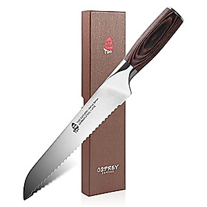 TUO Serrated Bread Knife 8 inch - Professional Bread Cutter Cake Carving Slicer Knife - German HC Stainless Steel Ultra Sharp Wavy Edge- Ergonomic Pakkawood Handle with Gift Box - Osprey Series