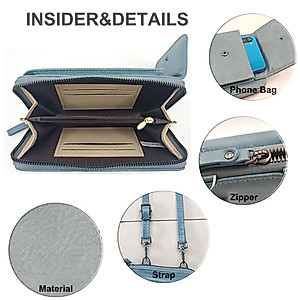 PU Leather Crossbody Purse - Blue, Small, Cell Phone Wallet with Strap, Credit Card Holder