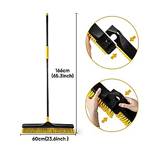 Yocada Push Broom Brush 24" Wide 65.3" Long Handle Stiff Bristles Heavy-Duty Outdoor Commercial for Cleaning Bathroom Kitchen Patio Garage Deck Concrete Wood Stone Tile Floor