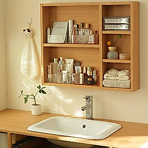 SUNFICON Makeup Holder Tray Organizer Cosmetic Display Case Tabletop Desktop Vanity Countertop Bathroom Wall Cabinet Medicine Storage Box 9 Dividers 2 Removable for Womens Ladies Girls Crystal Pink